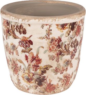 Clayre & Eef Blumentopf &Oslash; 13x13 cm Beige Rosa Keramik Blumen Innenblumentopf