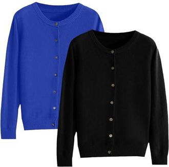 Generic Lot de 2 cardigans &agrave; manches longues en crochet pour femme - Couleur unie - Col rond, bleu, XXL