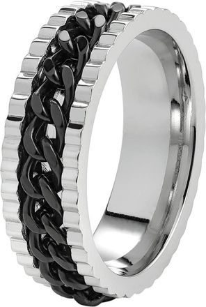 Zippo Ring - Silber, Schwarz - Edelstahlring, mit Gliederkette - Größe 66 - In Geschenkbox