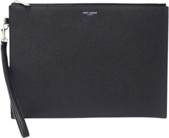 Saint Laurent Sac pochette en cuir Pre-owned - Homme - Pre-owned - Noir - Taille: ONE Size