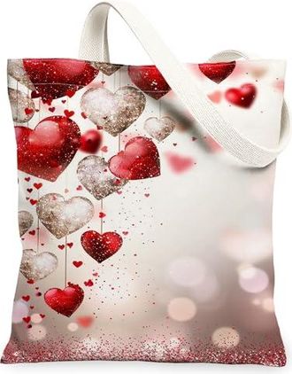 Generic Sacs fourre-tout r&eacute;utilisables en toile pour la Saint-Valentin, motif amour, sacs d&eacute;picerie r&eacute;utilisables, l&eacute;gers et lavables en toile pour, Rouge, 13