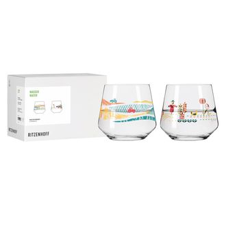 Ritzenhoff 8185004 Wasserglas 400 ml, 2er Set - mit sanften Feldern, goldenen &Auml;hren & idyllischem Trecker-Motiv - Made in Germany