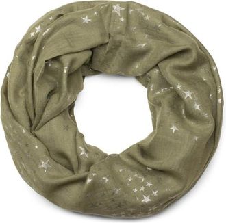 styleBREAKER Écharpe Loop pour femmes avec motif imprimé étoiles métalliques scintillantes, écharpe tubulaire légère unie, foulard 01016118, couleur:Olive