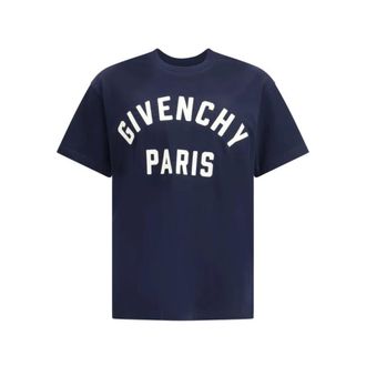 Givenchy Logo T-Shirt mit kontrastierendem gesticktem Logo - - Tops - Herren - Blau - XL