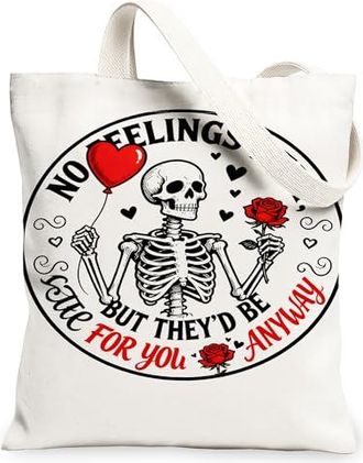 Generic Sacs fourre-tout en toile motif squelette coeur mignon et rose motif cr&acirc;ne et rose, sacs d&eacute;picerie r&eacute;utilisables, sacs d&eacute;picerie dHalloween, vintage, 