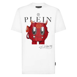 Philipp Plein Homme, Tops, Blanc, Taille: 2XL T-Shirt Col Rond Lil Monsters Gang