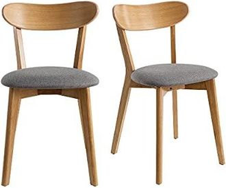 Miliboo Chaises Vintage en Bois Clair ch&ecirc;ne et Tissu Gris (Lot de 2) Dove