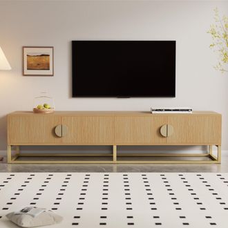 Merax TV-Schrank 180 cm, Holzmaserung Lowboard mit 4 Türen, halbrunde Griffe, Elegantes TV-Board mit großzügiger Stauraum, Eisenbeine, 180 L x 40 B x 40 H c