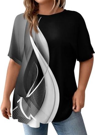 Generic Tee Shirt Femme Col V Manches Courtes Été Tshirt Femme Grande Taille Lache T Shirt Femme Grande Taille 5XL T-Shirt Femme Manches Longues Blouse Tuniqu