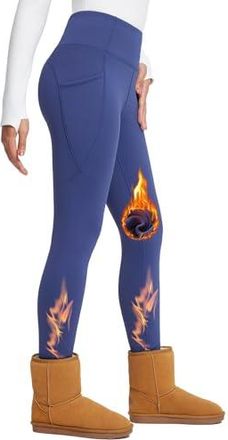 Baleaf Baleaf - Jambi&egrave;res dhiver pour femme avec doublure &eacute;paisse en polaire - thermique - taille haute - contr&ocirc;le du ventre - pantalons de ski - bleu marine