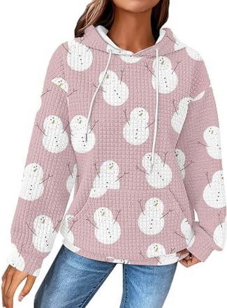 Generic Sweat à capuche de Noël léger pour femme, vêtement de sport décontracté pour entraînement, fête, cadeaux de Noël, rose, XL