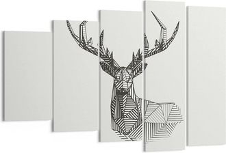 Arttor Bilder auf Leinwand 150x100cm Leinwandbild Hirsch Skizze Skandinavisch Groß XXL Wanddeko Bild Schlafzimmer Set 5 teilige Wandbilder Dekoration Wohnzim