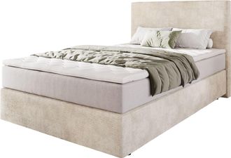 DELIFE Boxspringbett Dream-Well Cord Beige 120x200 cm mit Taschenfederkernmatratze u. Topper