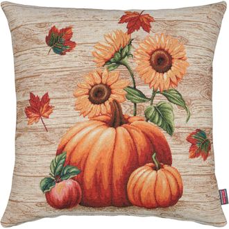 Hossner Gobelin Kissenh&uuml;lle Kissenbezug K&uuml;rbis 45x45 Dekokissen Halloween Kissen Herbst Beidseitiges Herbstmotiv