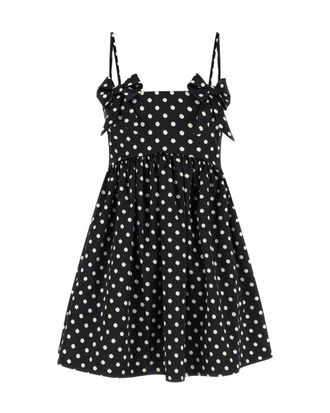 Ganni Polka-Dot Satin Dress - Black