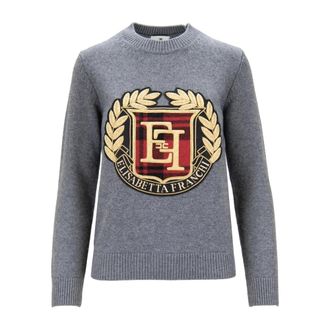 Elisabetta Franchi Femme, Pulls, Gris, Taille: 36 FR Pull en maille avec écusson logo