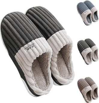 Generic Pantoufles en peluche pour homme à porter au quotidien pour homme - Sliders à rayures contrastées - Pour un usage quotidien - Coupe classique - Pantou
