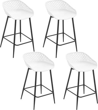 Woltu Lot de 4 Tabourets de Bar, Tabourets Haut, Tabourets Bar avec Repose-Pieds et Dossier Ajouré, Tabourets Extérieur Jardin avec Siège Plastique et Pieds