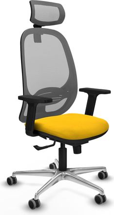 Piqueras y Crespo Cilanco Nackenst&uuml;tzstuhl mit 2D-Armen, h&ouml;henverstellbare Lendenwirbelst&uuml;tze und h&ouml;henverstellbares Kopfteil, ausgestattet mit 3 Positionen, Grau/Gelb