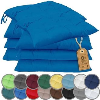 NatureMark Lot de 8 Galettes de Chaises avec Rubans 40x40 cm - Coussin de Chaise &Eacute;pais pour Int&eacute;rieur & Jardin - Couleur Bleu Royal
