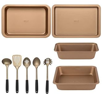 Russell Hobbs COMBO-8321 Oven Tray Set & Kitchen Utensils, Roasting Tray, Baking Tray, Square Pan, Loaf Pan, Non-Stick Carbon Steel Cooking Pans, Opulence Collectio