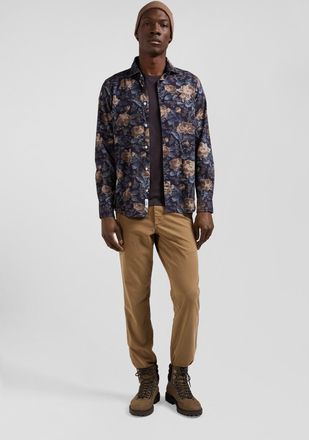 Eden Park Chemise En Flanelle De Coton Bleu Marine Imprim&eacute; Floral Coupe Slim