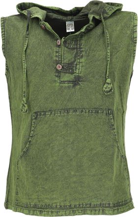 Guru Shop Herren Tanktop mit Kapuze, ärmelloser Festival Hoodie - Grün, Baumwolle, Size:S
