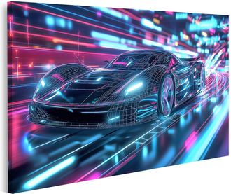 Islandburner Bild auf Leinwand Futuristisches Auto in neon beleuchteter Stadt Bilder Wandbilder Poster