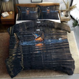 Generic Bettw&auml;sche 155x220 Nat&uuml;Rlicher Stil Bettbezug 155x220 Eisvogel Bettbezug mit 2 Kissenbez&uuml;ge 80x80cm, Bettw&auml;sche-Sets Microfaser mit Rei&szlig;verschluss b69