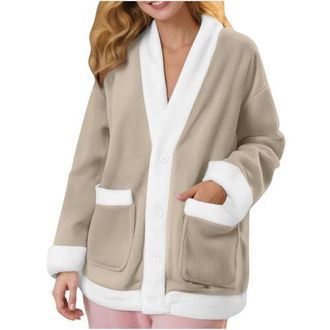 Generic Unsex Doudoune r&eacute;versible en peluche et confortable avec boutons sur le devant, pyjama chaud grande taille, kaki, 3XL