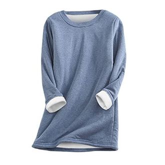 Generic 2026 Nouveau sous-v&ecirc;tement dhiver en polaire &eacute;pais et chaud &agrave; col rond pour femmes sweat-shirt en velours chemisier pour femme, bleu, 3XL