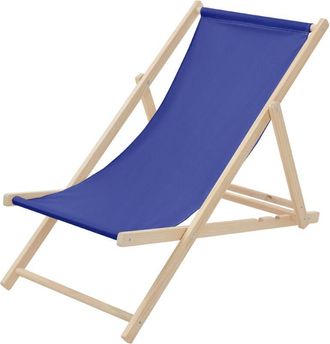 ECD Germany Ecd Germany - Chaise Longue Pliante Chilienne en Bois de Pin, Bleu Fonc&eacute;, Dossier R&eacute;glable, 3 Positions de Couchage, jusqu&agrave; 120kg, Bain de Soleil en