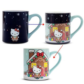 Silver Buffalo Sanrio Hello Kitty Lebkuchenhaus Weihnachten Urlaub Heat Reveal Keramikbecher, 400 ml
