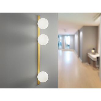 Luce-Ambiente-Design Gro&szlig;e Wandleuchte ENOIRE 3-flammig Gold mit Glaskugeln Opalwei&szlig;, H&ouml;he 90cm
