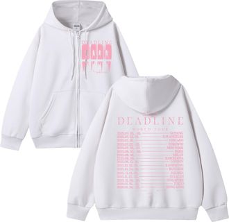 Generic Deadline Hoodie 2025 World Tour Grafik Rei&szlig;verschluss High Street Style Baumwoll-Sweatshirt(C White,S)