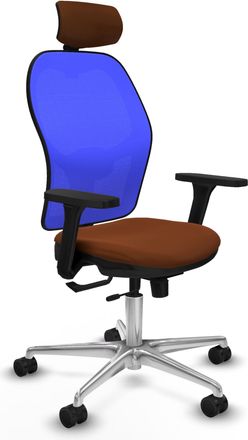 Piqueras y Crespo Ergonomischer Computerstuhl mit 3D-Armen, h&ouml;henverstellbare Lendenwirbelst&uuml;tze und h&ouml;henverstellbares Kopfteil, Blau/Braun