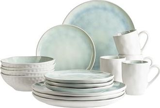 Mäser Serie Frozen, Geschirr Set aus Keramik für 4 Personen, 16-teiliges Kombiservice mit organischen Formen, farblich gesprenkeltes Service, Steinzeug, Tür