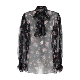 Dolce & Gabbana Bluse mit Stehkragen und Frontknoten - - Blouses & Shirts - Damen - Schwarzk - M