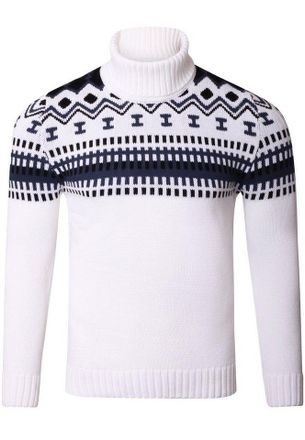 Reslad Strickpullover Reslad Rollkragenpullover Herren Grobstrick Norweger Pullover Winter (1-tlg) Strickpullover M&auml;nner Norwegermuster mit Roll Neck