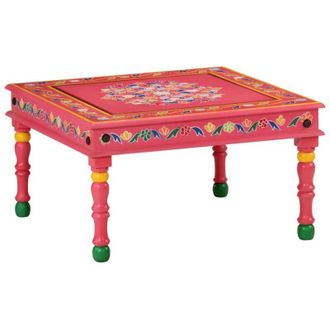vidaXL Vidaxl - Table basse fixe en bois de manguier massif peint &agrave; la main - Dimensions 54x54x30 cm - Couleur rose multicolore - Unique et d&eacute;corative