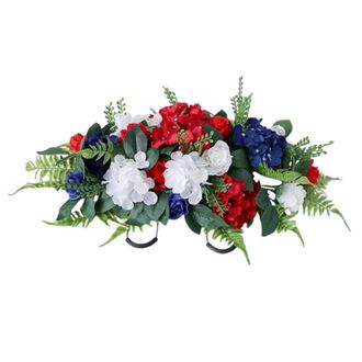 NUOBESTY K&uuml;nstliche Friedhofsblumen Grabsteinblumensattel Wetterfest Rot Wei&szlig; Blau Kunststoff Grabdekoration Gedenkst&auml;tte