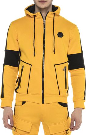 Cipo & Baxx Herren Sweatjacke Hoodie CL387 Gelb - Stylischer Pullover im Modernen Casual Streetwear Stil mit Rei&szlig;verschluss & Kapuze f&uuml;r Alltag Freizeit & Party -