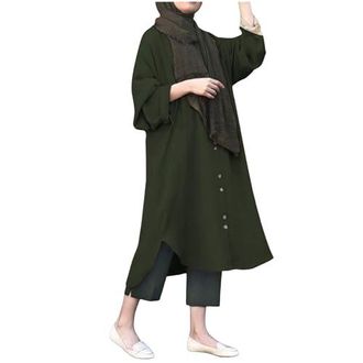 Generic Robe d&eacute;t&eacute; pour femme musulmane Abaya &agrave; manches longues avec boutonni&egrave;re - Robe d&eacute;contract&eacute;e Duba&iuml;, vert, 3XL