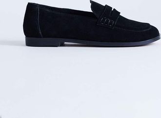 Topshop Charlie - Mocassins plats en cuir v&eacute;ritable - Daim noir