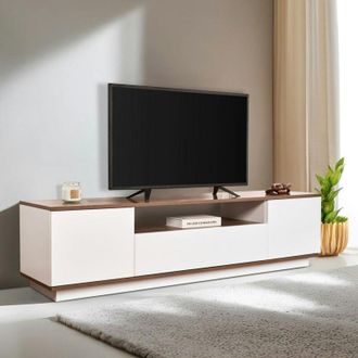 Pier Import Meuble TV moderne 3 portes blanc et effet noyer MARFA