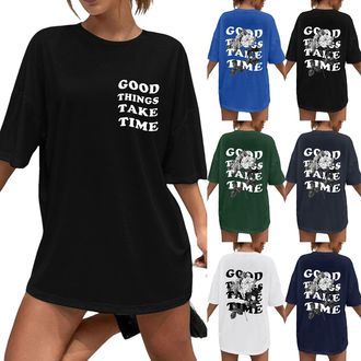 Generic T-Shirt Damen Kurzarm Sport Sommer Oberteile Oversize Tshirt mit Buchstaben Muster Sweatshirt Lose Rundhals Rückendruck Bluse Teenager Mädchen Tunika 