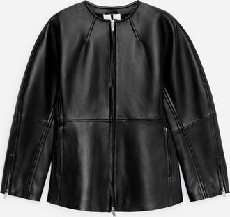 Arket Vorgeformte Lederjacke -Schwarz