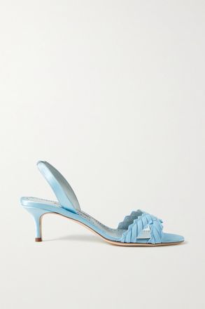 Manolo Blahnik Sandales À Brides Arrière En Satin À Finitions En Faille Ligra 50 - Bleu