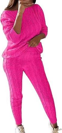 Generic Surv&ecirc;tements 2 pi&egrave;ces en tricot pour femme - Ensemble solide &agrave; col rond pour femme - V&ecirc;tements de d&eacute;tente chauds pour femmes - Ensemble de v&ecirc;tements d