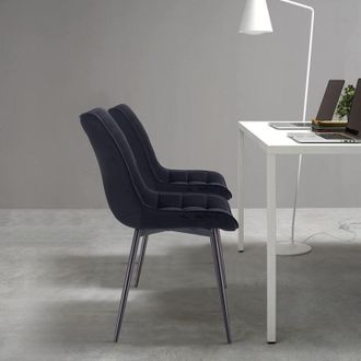 Woltu Esszimmerst&uuml;hle 2er Set K&uuml;chenstuhl Polsterstuhl Wohnzimmerstuhl Sessel mit R&uuml;ckenlehne, Sitzfl&auml;che aus Samt, Metallbeine, Schwarz - Woltu